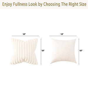 Volcanics Pack of 1 Double-Sided Faux Fur Plush Decorative Throw Pillow Covers 18x18 Inches Soft Fluffy Striped Couch Pillow Cases, Cream White