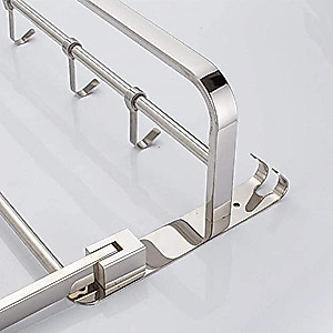Susthickened Mirror Polished Double Layer Foldable Towel Rack with Hook-Length Wall Mounted Towel Bar Hanging for Kitchen Bathroom Cupboard