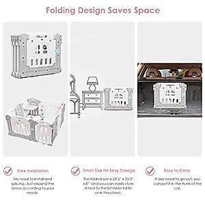 Costzon Baby Playpen 10-Panel Foldable Kids Play Yard, Indoor Outdoor Portable Baby Fence w/Additional Table Panels, Seat Stool, Lockable Gate & Educational Toys, Adjustable Shape (10-Panel)