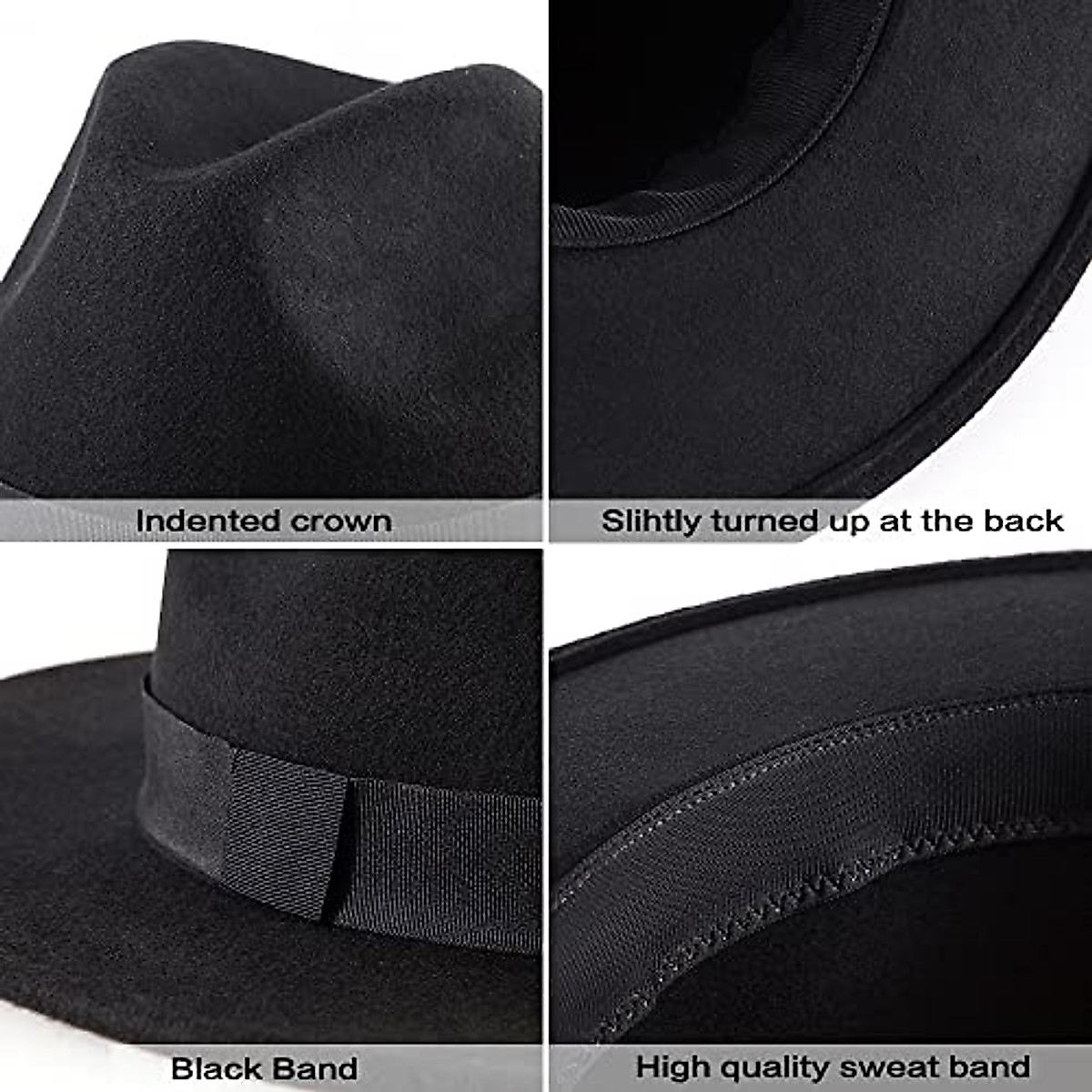 LADYBRO Fedora Hats for Women Wide Brim Hat, Incld 3 Decor Belts, Wool Felt, 58cm Adjustable Women's Fedora