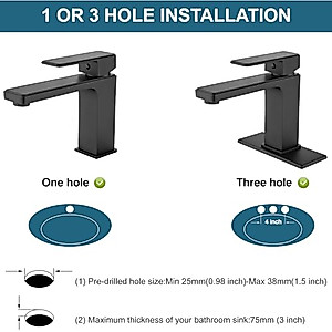 Midanya Matte Black Bathroom Sink Faucet 1 Hole Single Handle Deck Mount Lavatory Mixer Tap Include Pop Up Drain with Overflow One Lever Commercial