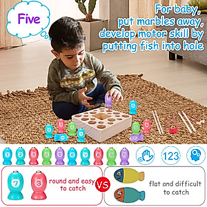 Montessori Toys for Toddlers Wooden Fishing Game Fine Motor Skill Autism Toys Occupational Therapy Learning Magnet Fishing Pole Clamp Chopsticks Preschool Math Game for Kids Age 3 4 5 6 Year Old