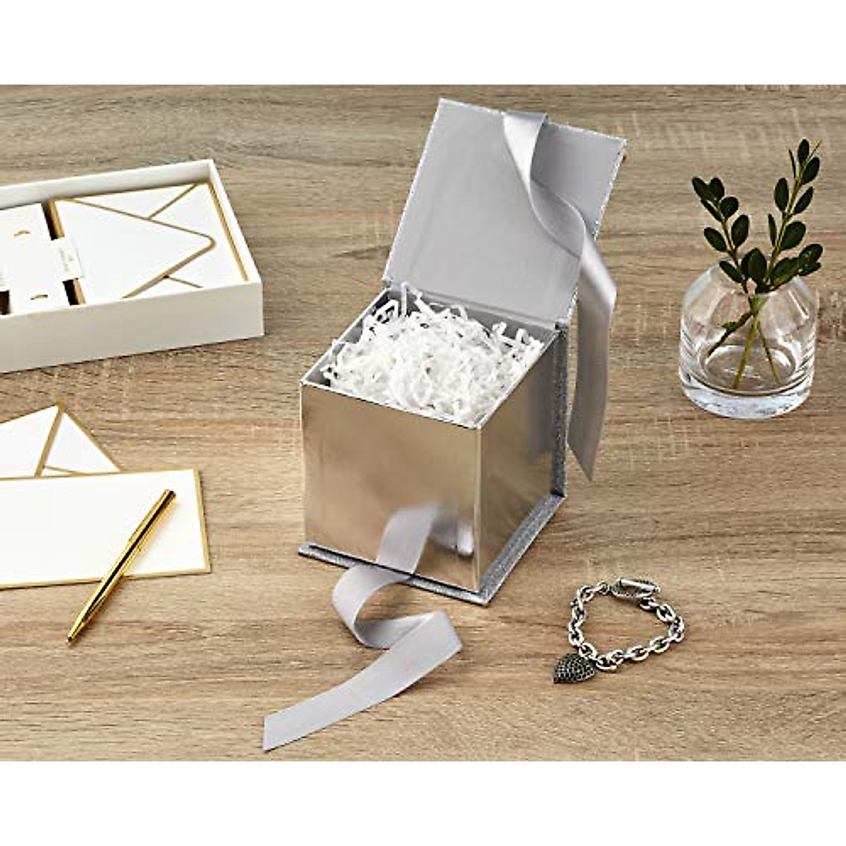Hallmark Signature 4" Small Gift Box with Paper Fill (Silver Glitter) for Graduations, Valentines Day, Birthdays, Weddings, Engagements, Christmas and More