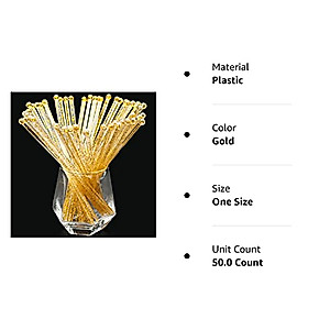 hapray 50-PCS Gold Glitter Plastic Swizzle Sticks, Crystal Cake Pops, Cocktail Coffee Drink Stirrers, Lolipop Stick, 7.24 Inch