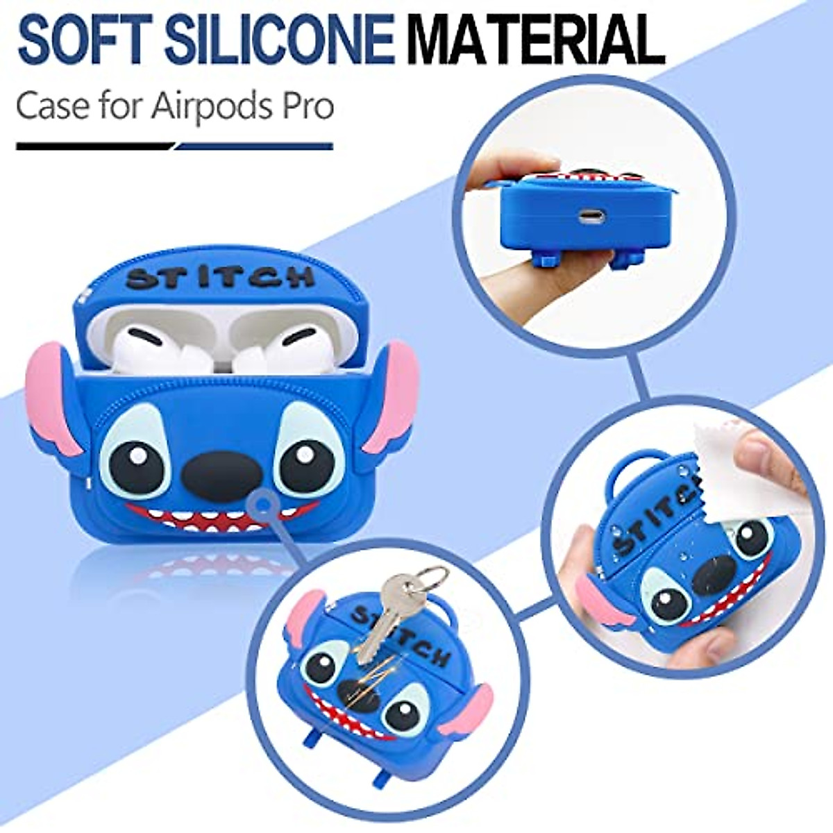 Cute Case for Airpods Pro, 6 in 1 Silicone Backpack Airpods Pro Charging case Accessories Cover,3D Fashion Funny Cartoon Shoulder Bag Protective Design Skin for Girls Women Teens with Keychain