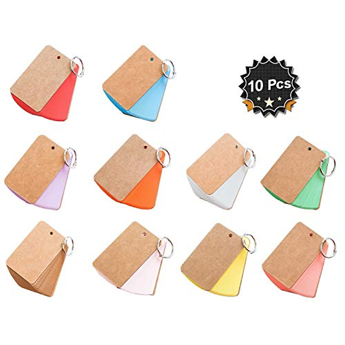 Blank Flash Cards Index Cards Note Cards with Binder Ring, Assorted Colors, 3.5 x 2.2 Inches,10 Packs, 50 Sheets/Pack