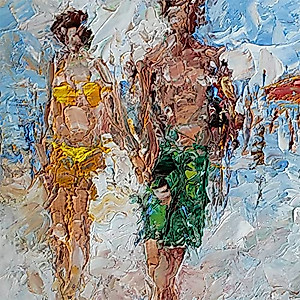 Summer Resort, People on the Beach By Internationally Renowned Artist Andre Dluhos