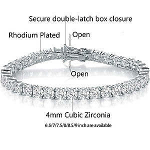 Gemsme 18K White Gold Plated 4.0 Round Cubic Zirconia Classic Tennis Bracelet 6.5 Inch For women