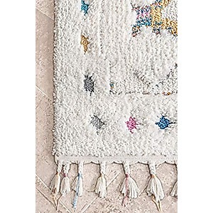nuLOOM Lila Tribal Moroccan Shag Area Rug, 9' x 12', White