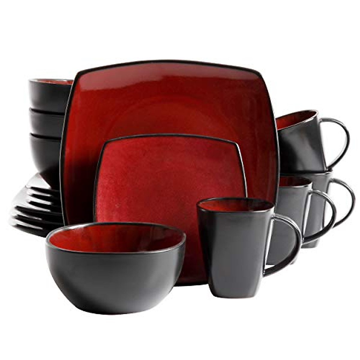 Gibson Elite Soho Lounge Reactive Glaze Stoneware Dinnerware Set, Service for 4 (16pc), Red