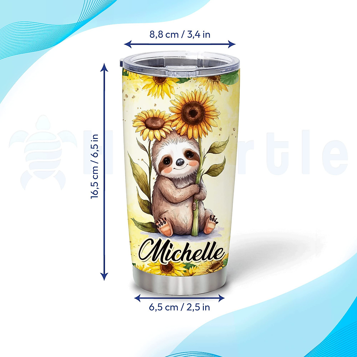 Hyturtle Personalized Gifts For Sloth Lover - Make Yourself A Priority Custom Name Stainless Steel Tumbler 20oz With Lid - Idea Animal Lover Gifts For Women Girl On Birthday, Christmas