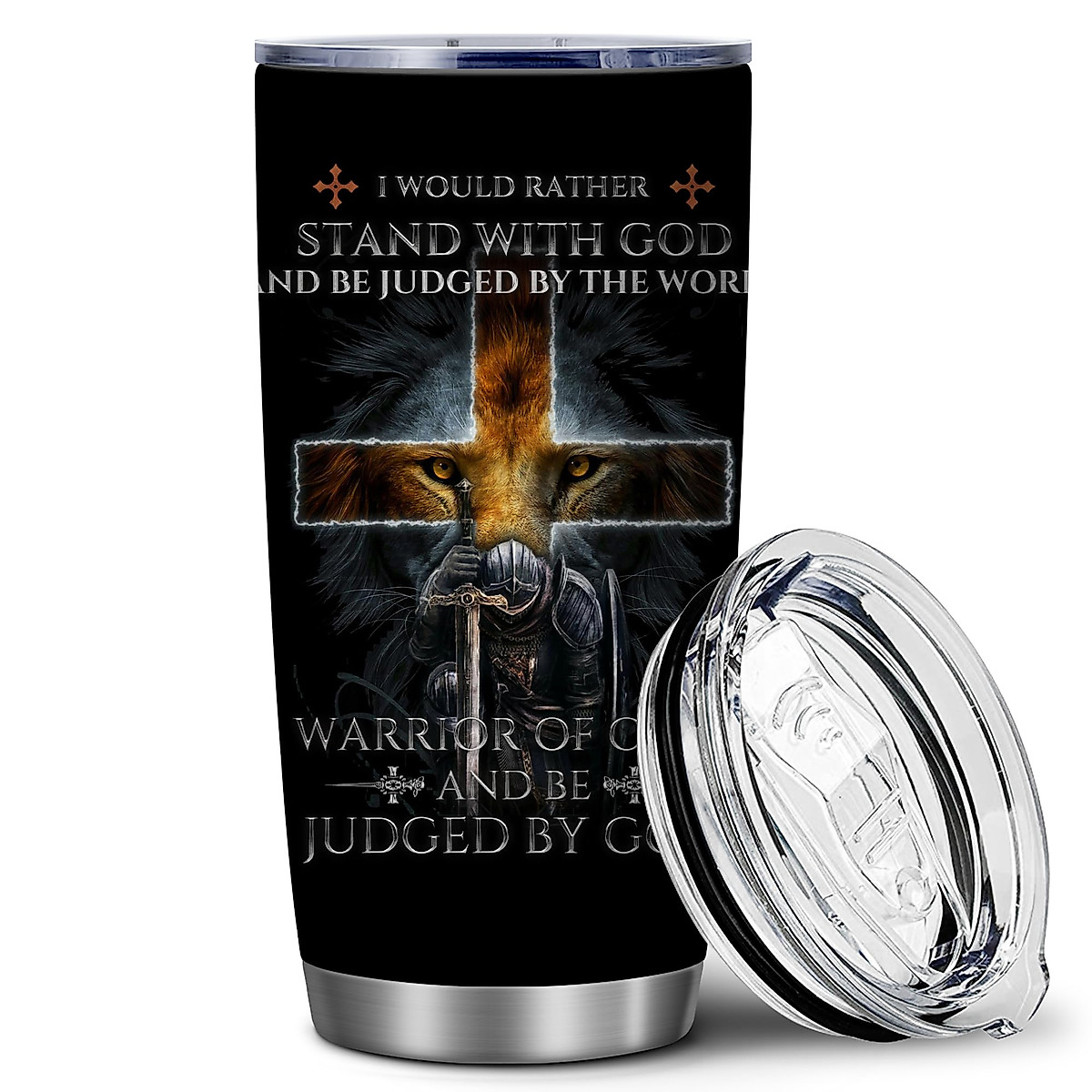Equoza Christian Gifts Flask Warrior of God Faith 20oz Insulated Travel Mugs Stainless Stainless Steel Vacuum Tumbler with Lid Special Christmas Gifts for Men（Pack of 1）
