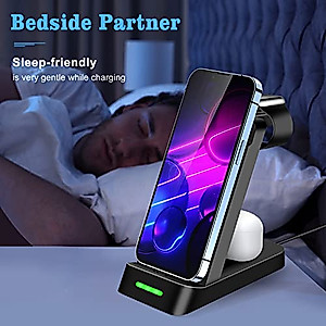 Charging Station for iPhone Multiple Devices, 3 in 1 Wireless Charging Dock Stand Compatible with Apple Watch Series 8 7 6 SE 5 4 3 2 & iPhone 14 13 12 11 Pro Max Xs XR 8 7 Plus Airpods with Adapter