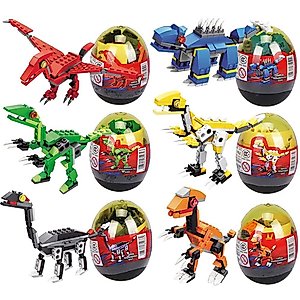 6pcs Easter Eggs Filled with Toys Dinosaur Building Blocks, Easter Basket Stuffers for Boys, Prefilled Plastic Easter Eggs for Easter Eggs Hunt, Easter Egg Fillers