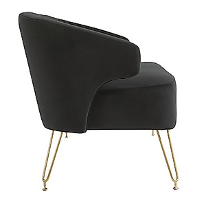 QQU Modern Velvet Loveseat Sofa, Comfy Upholstered Seat Couch with Metal Legs, 2-Seater Accent Sofa Chair, Living Room Sofa with Tufted Backrest, Black