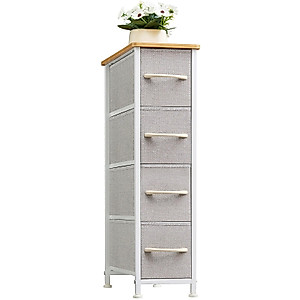 Somdot Narrow Dresser with 4 Drawers, Slim Storage Chest of Drawers with Removable Fabric Drawers for Closet Small Spaces Bathroom Bedroom Laundry, Ash Grey