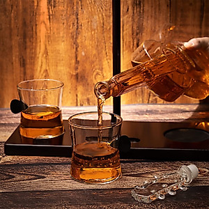 Guitar Whiskey & Wine Decanter & Mahogany Base - The Wine Savant 1000 ML Glass Decanter with 2 10oz Glasses 14" For Whiskey Music Lover & Guitar Player Gifts Musician Music Lovers