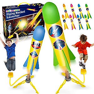 SpringFlower Toy Rocket Launcher for Kids, 2 Sturdy Rocket Launchers, 8 Colorful Foam Rockets, Fun Outdoor Toy for Kids, Gift for Boys & Girls Age 3, 4, 5, 6, 7, 8+ Years Old