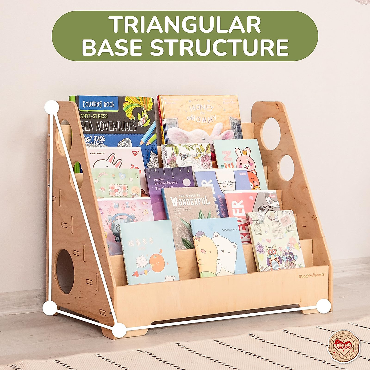 WoodandHearts Kids' Bookcases, Cabinets & Shelves, Nursery bookshelf, Childrens bookshelf, Bookshelf for kids, Montessori Shelf, Preschool Bookshelf, Montessori furniture for 1 year old (Kristi)