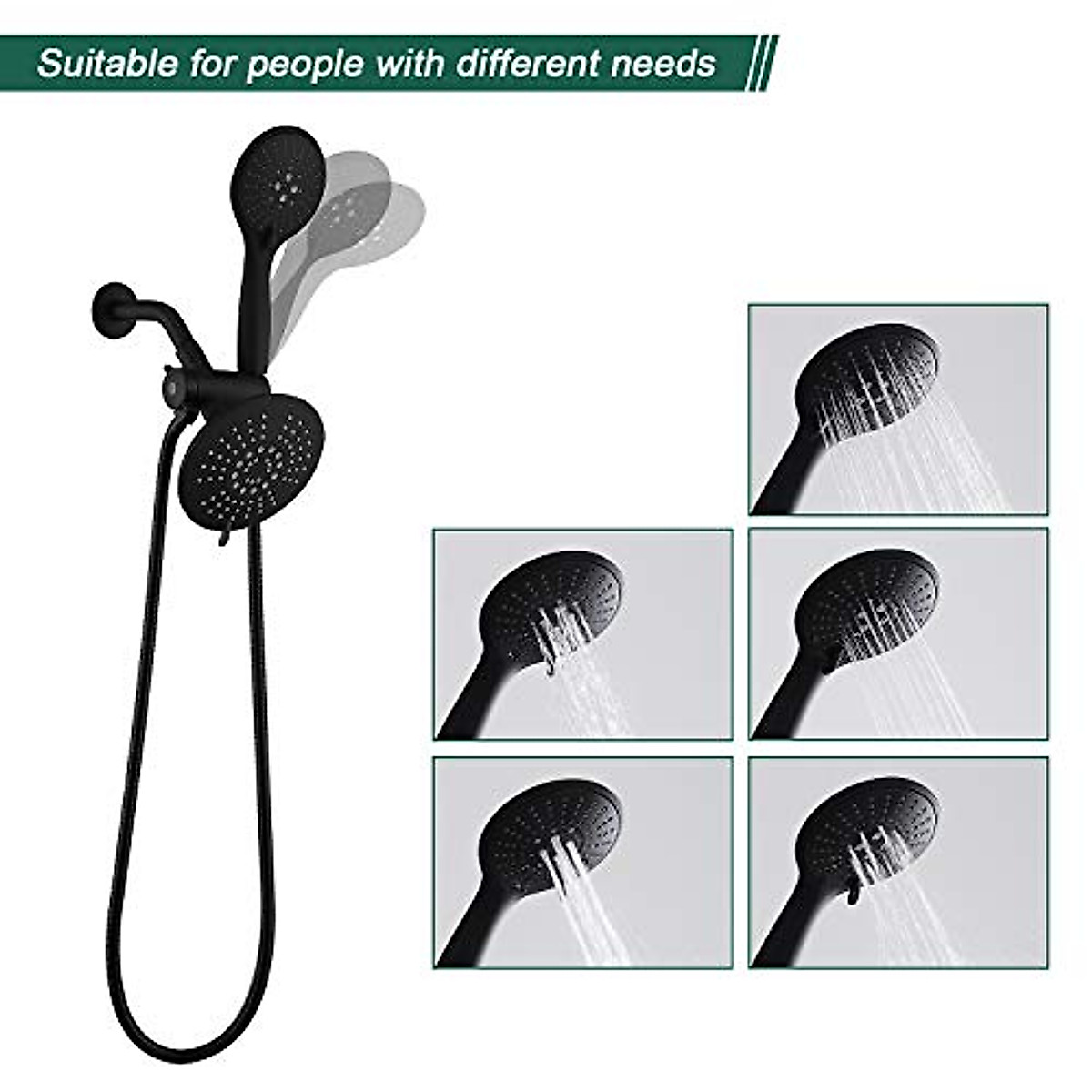 AIHOM Shower System Shower Faucet Set, Dual Shower Heads, 2 in 1 Shower Faucets Set with 5 Function Hand Shower and Tub Faucet Shower Combo Set, Brushed Nickel/Matte Black