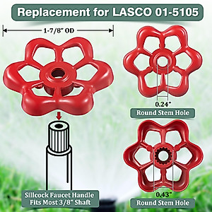 Dreyoo 2 Pack Outdoor Faucet Handles, 0.43 Round Stem Hole Faucet Handle Compatible with LASCO 01-5105, Round Wheel Handle Fits Most 3/8 Shaft Sillcock Valve Stems (16 Point Broach, Red)