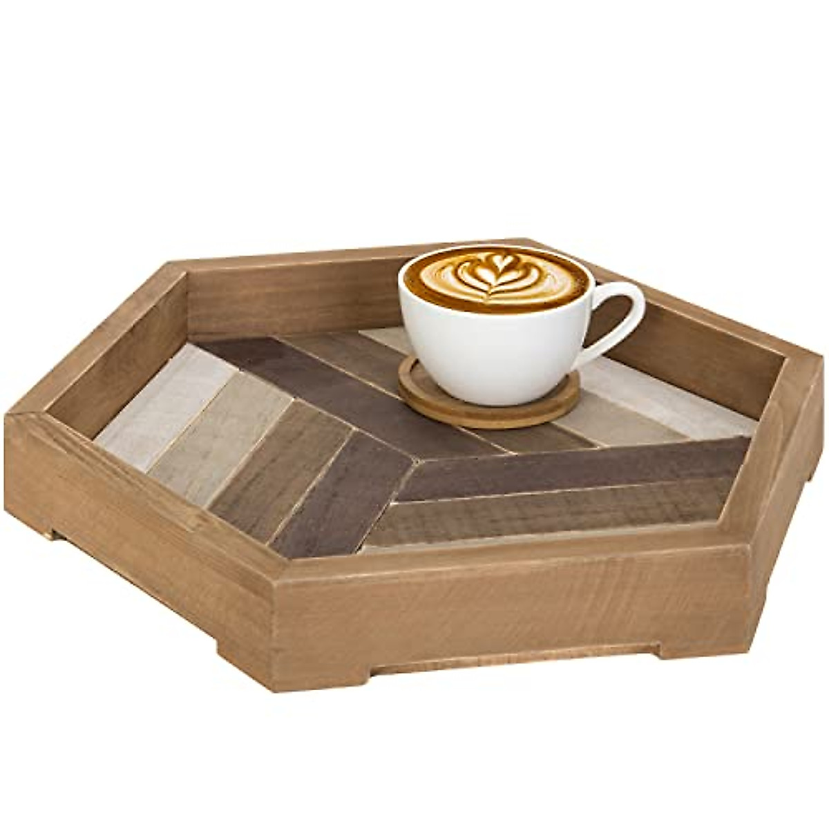 MyGift 12-inch Rustic Geometric Chevron Design Wood Serving Tray