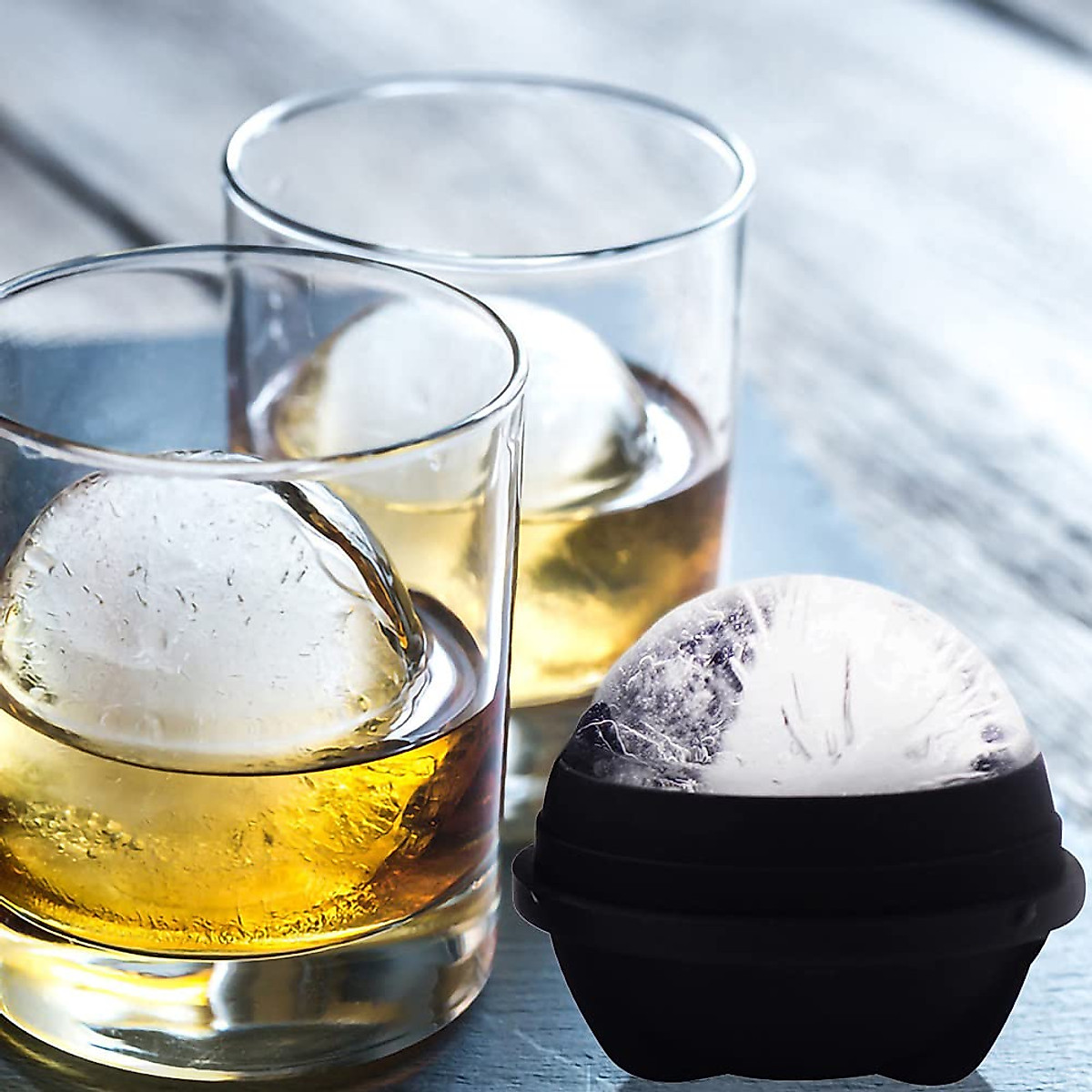 Helpcook Sphere Ice Molds - 6 Pack - Silicone Ice Ball Molds with Built-in Funnel - Round Ice Cube Molds - Make 2.5 Inch Big Ice Sphere for Whiskey & Cocktails,Food Grade and BPA Free, Black