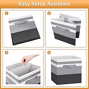 StoreHappily Storage Bins, 11 Inch Foldable Fabric Boxes with Handles and Cardboard for Closet, Utility Room, Bedroom Living Room, Pack of 3