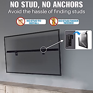 Studless TV Wall Mount, Heavy Duty Drywall TV Bracket Hanger for 22-55 inch Flat Screen TVs, No Stud, No Drill, No Anchors, Easy Install with All Hardware Included