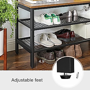 VASAGLE ALINRU Hall Tree, Coat Rack, Coat Stand with Grid Wall, Shoe Rack, 2 Mesh Shelves, 15 Hooks, 72.8-Inch Tall, Large Storage Space, Easy to Assemble, Industrial Style, Rustic Brown UHSR98BX