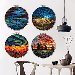 Maydear 4 Pack Embroidery Starter Kit with Pattern, Stamped Cross Stitch Kits for Beginners Adults with Embroidery Hoop and Instructions, Hand Embroidery Kit (Embroidery kit flower2)