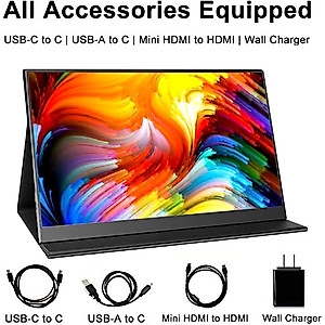 HONGO Portable Monitor Full Metal Frame 15.6 Inch FHD 1080P External Laptop Monitor HDMI USB C Computer Display Dual Monitor for Laptop PC Phone Included Adjustable Folding Cover