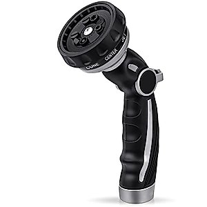 RESTMO Water Hose Nozzle, Metal Garden Hose Sprayer, Heavy Duty | 9 Spray Patterns | High Pressure | Thumb Flow Control, Ideal for Outdoor Lawn & Plant Watering, Car & Pet Washing, Silver