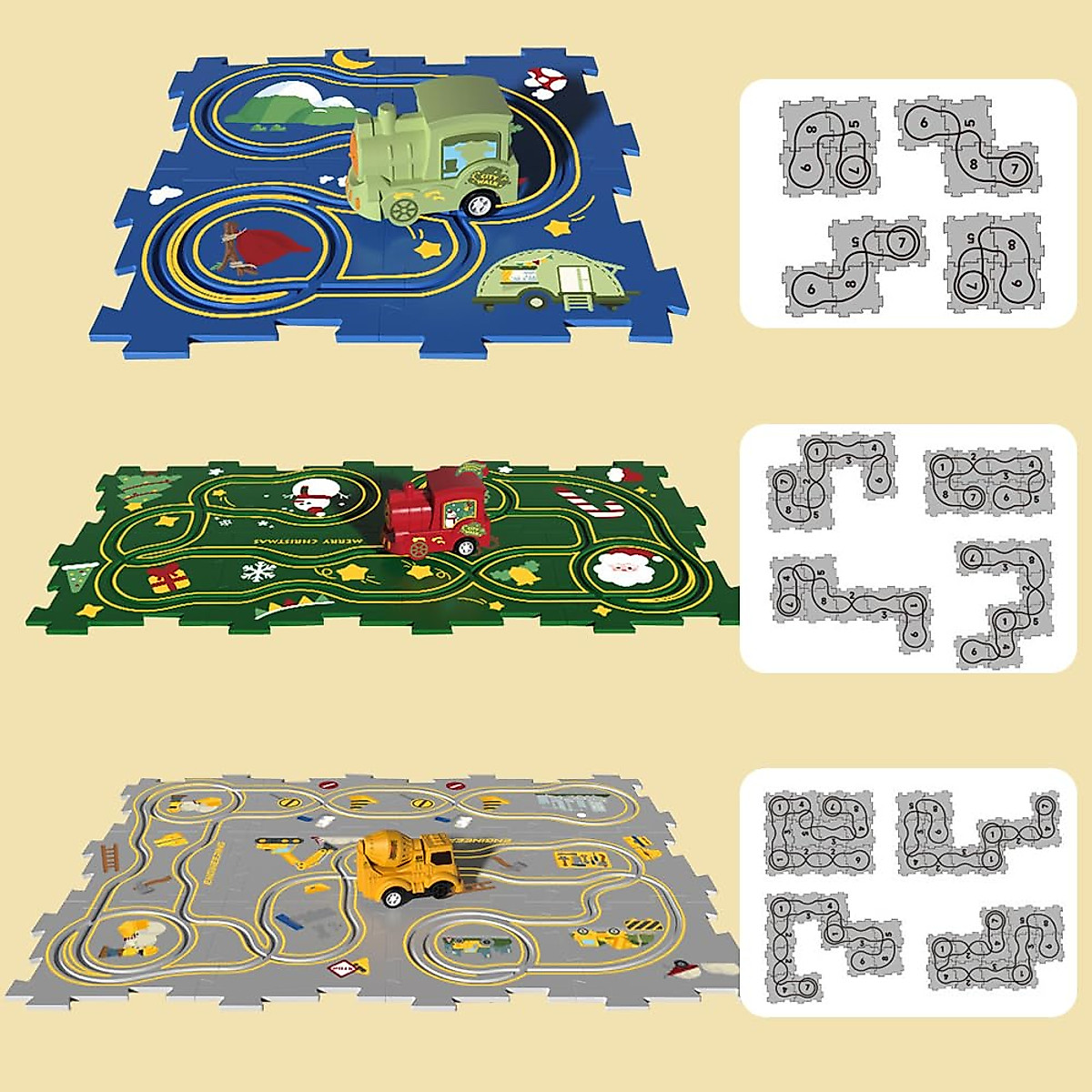 DIY Assembling Electric Trolley,2024 New Christmas Toddler Puzzle Track Play Set with Vehicles,Children's Educational Puzzle Track Car Play Set for Kids (12 * Puzzle Tracks, Christmas)