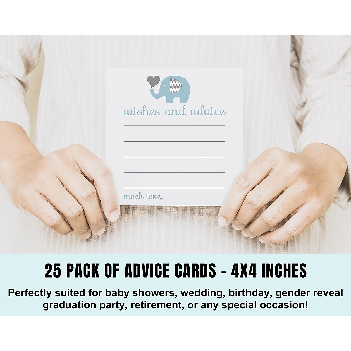 Blue Elephant Advice Cards, 25 Pack - Fun Baby Shower Game, Best Wishes Graduation Congratulations New Parents Advice Guest Book Alternative Birthday Time Capsule Cute Party Ideas
