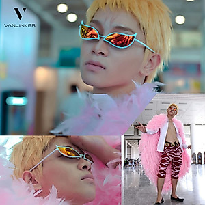VANLINKER Anime Doflamingo Glasses One Piece Joker Cosplay Sunglasses Accessories UV400 White Metal Frame VL9663
