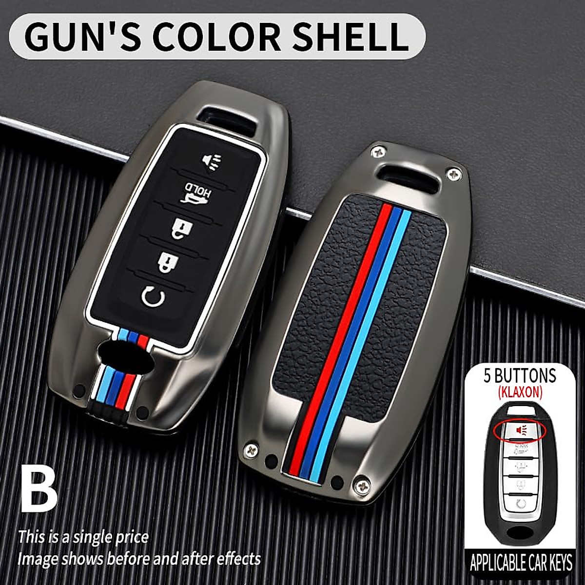 SANRILY Luminous Smart Key Fob Cover Case Fit for Infiniti QX60 QX50 2022 Q50 Q60 2023 QX55 Keyless with Keychain Black