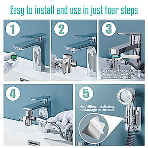 TopVelo 3-In-1 Multifunctional Faucet with 360° Rotating Faucet and Massage Shower Head, Sink Faucet for Daily Washing, Small Pet Bathing, Universal Interface for Sink faucet (Drill-Free Installation)