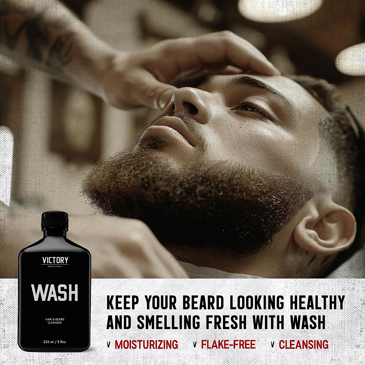 Victory Barber & Brand Beard Wash - Made in USA, Men's All-in-One Shampoo and Conditioner, Hydrating, Smoothening, Softening, 8.4 Fl Oz