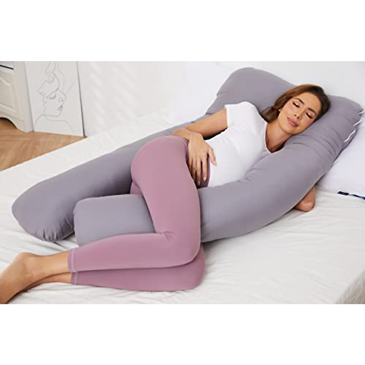 Roomate Pregnancy Pillows, U Shaped Full Body Maternity Pillow with Removable Cover - Support for Back, Legs, Belly, Hips for Pregnant Women, 57x 27 Inch Pregnancy Pillows for Sleeping, Grey