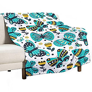 Colorful Romantic Butterflies Throw Blanket for Couch Bed Flannel Lap Blanket Lightweight Cozy Plush Blanket for All Seasons 50"x70"