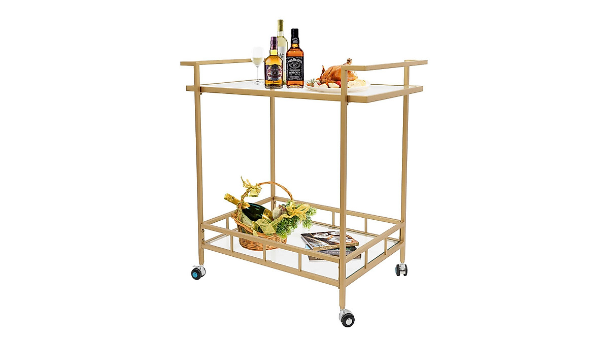 Elegant Gold Bar Carts - Vintage 2 Tier Serving Cart