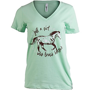 Ann Arbor T-shirt Co. Just a Girl who Loves Horses | Cute Girl Riding Rider V-Neck T-Shirt for Women-(Vneck,M) Mint
