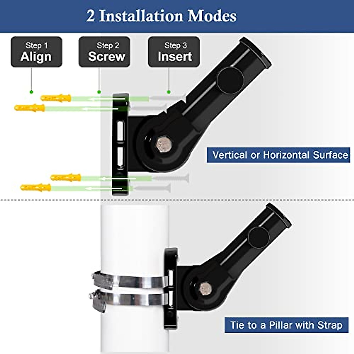 NQ Flag Pole Holder Adjustable, Flag Pole Bracket for Outside House Heavy Duty Aluminum, Multi-Position Flag Pole Mounting Bracket Rust Free with Hardwares, 1" Inner Diameter (Black- 1 Pack)