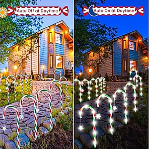 Candy Cane Lights Outdoor Pathway Christmas Decorations, 12 Pack Green Red White Solar Pathway Lights with 8 Modes Waterproof Timer for Christmas Outsides Walkway Porch Lawn Garden Yard Decoration