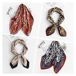 Silk Head Scarf for Women Men - 4PCS Satin Square Hair Scarves - Vintage Bandanas Wraps Headbands 27.5 Inches