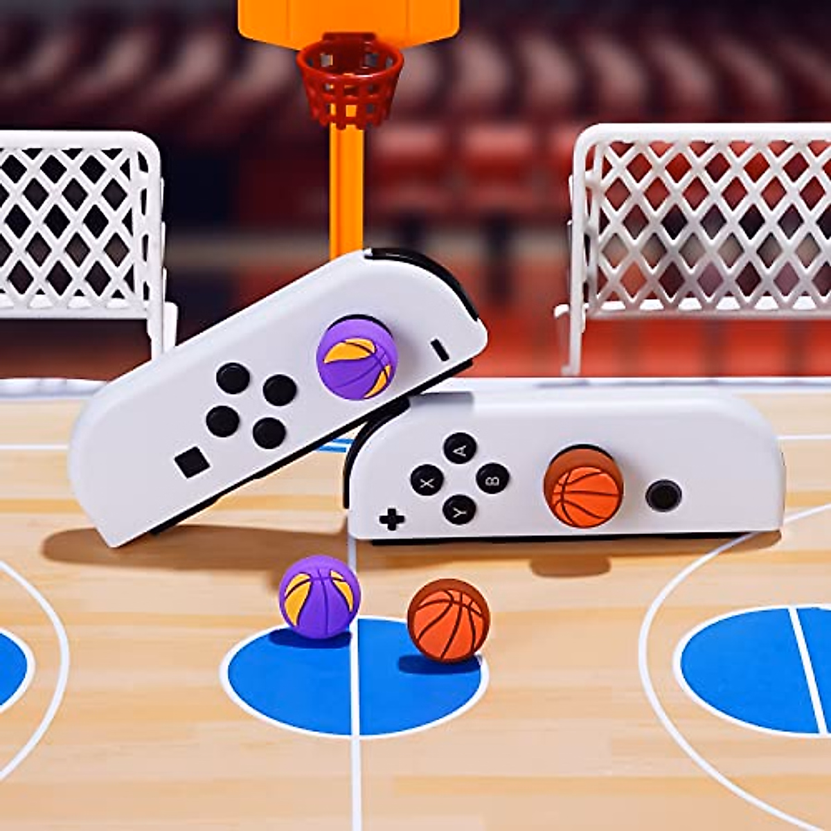JINGDU Thumb Grip Caps for Nintendo Switch Joy-Con, Cute Silicone Joystick Cap Covers Accessories Compatible with Nintendo Switch/OLED/Lite Joycon, 4PCS Basketball