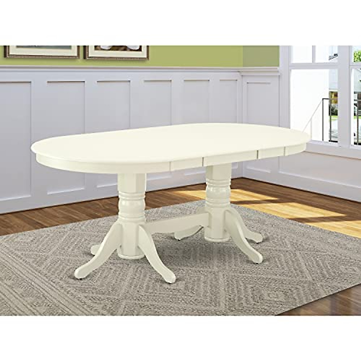 East West Furniture VAT-LWH-TP Vancouver Oval Double Pedestal Dining Room Table with 17" Butterfly Leaf in Linen White Finish