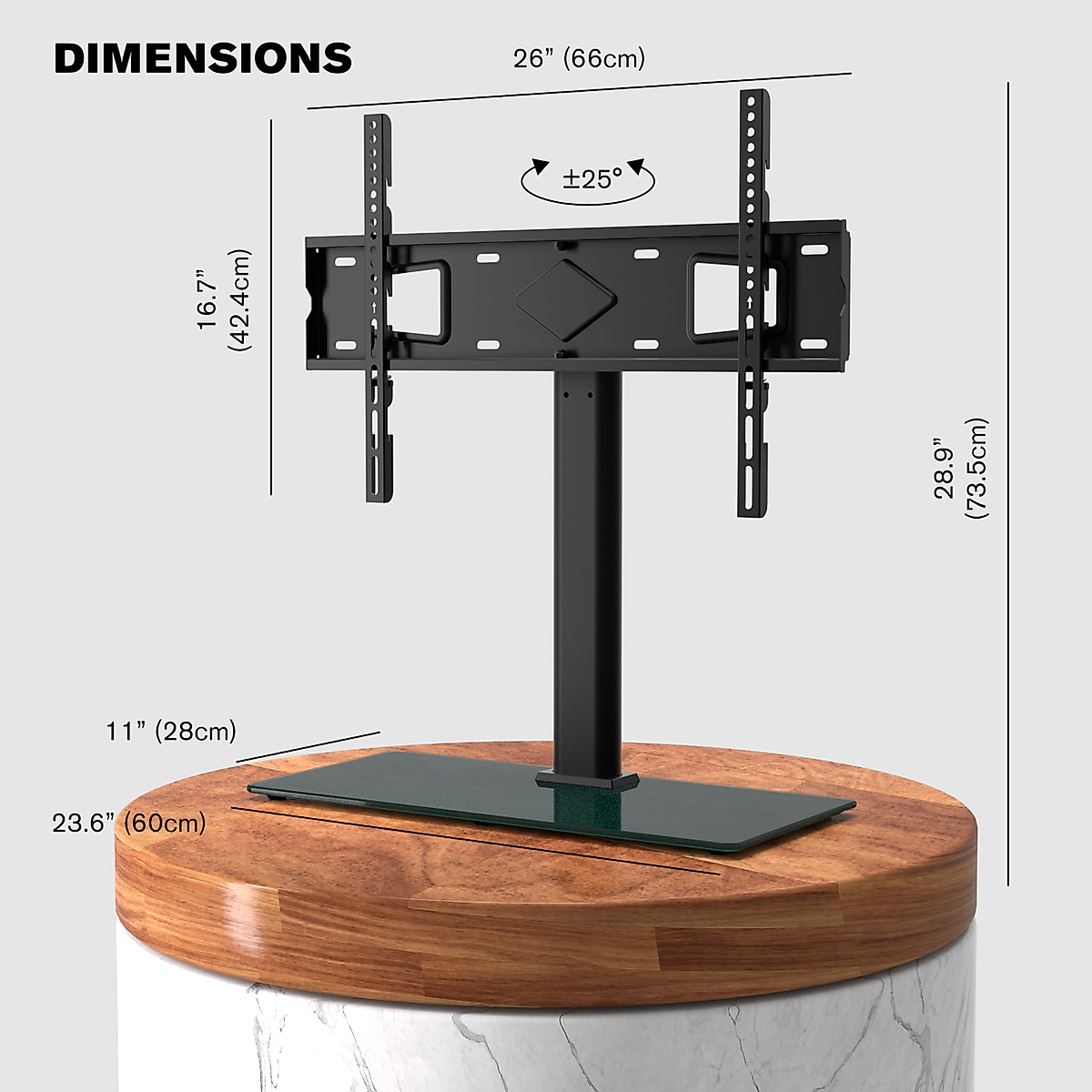 ProMounts Universal Swivel Table TOP TV Stand, Height-Adjustable Bracket for 37-72 Inch LED LCD OLED Plasma Flat and Curved TV Screens Holds Up to 99 lbs, Max VESA 600x400