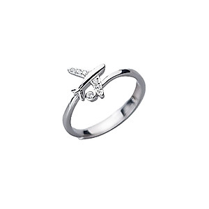 CZ Airplane 925 Sterling Silver Statement Ring for Women Girls Adjustable Expandable Open Wrap Finger Rings Comfort Fit Dainty Cute Dainty Airline Flight Jewelry Gift Souvenir